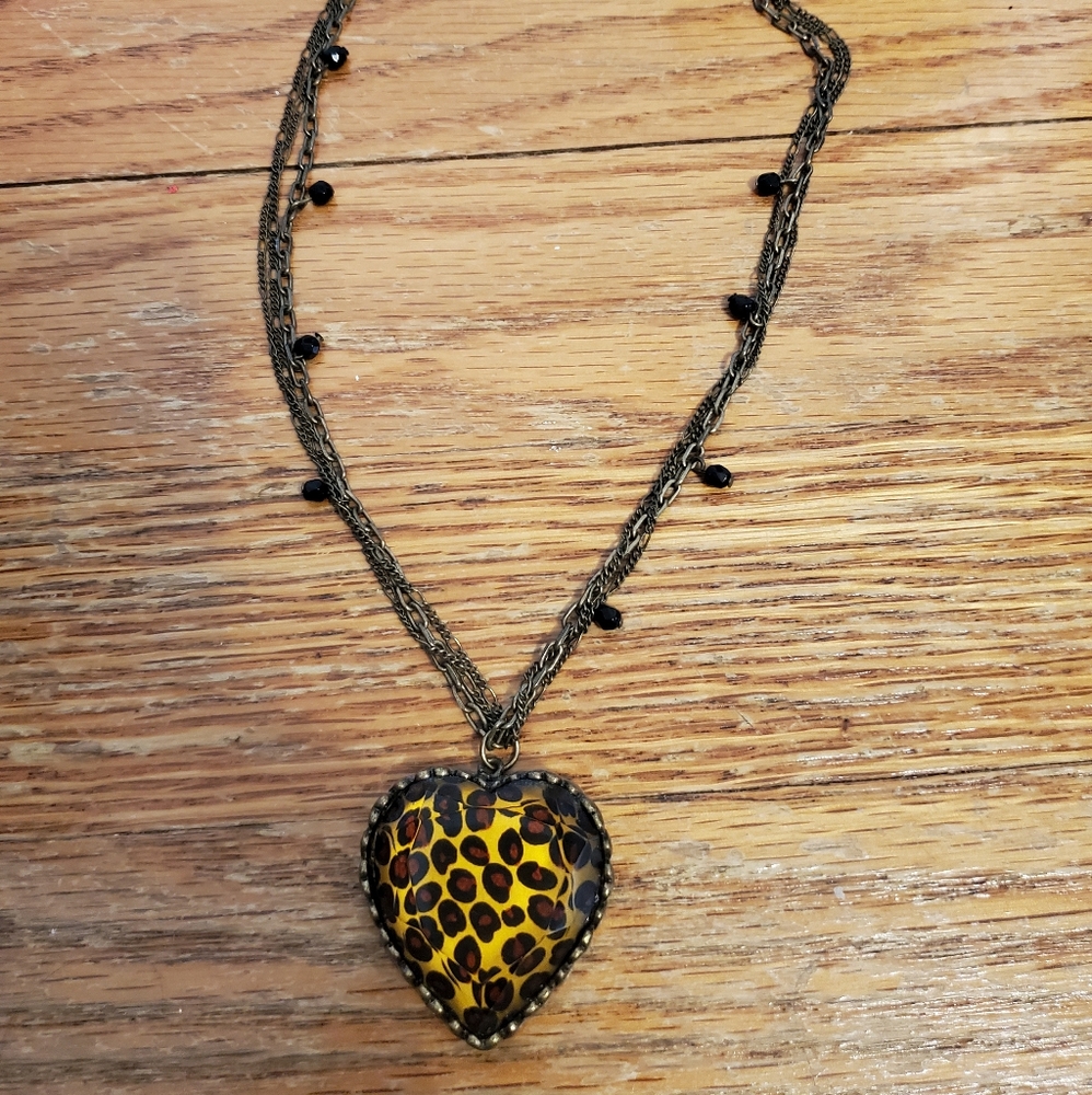 Betsey Johnson Cheetah Heart Necklace - Gem